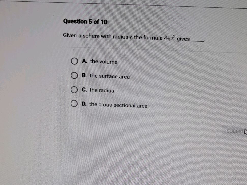 Given a sphere with radius *r*, the formula | StudyX