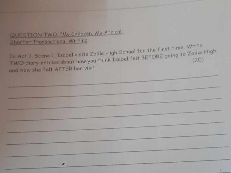 QUESTION TWO: "My Children, My Africal" | StudyX