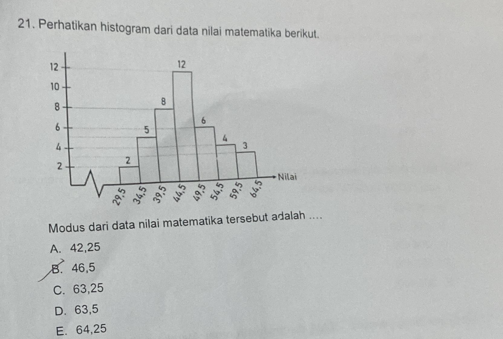 Perhatikan histogram dari data nilai | StudyX
