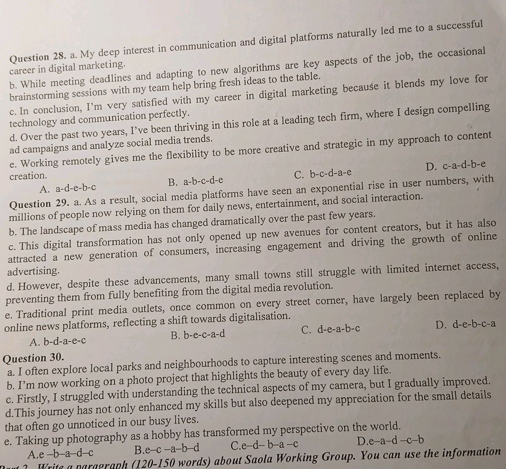 Question 28. a. My deep interest in | StudyX