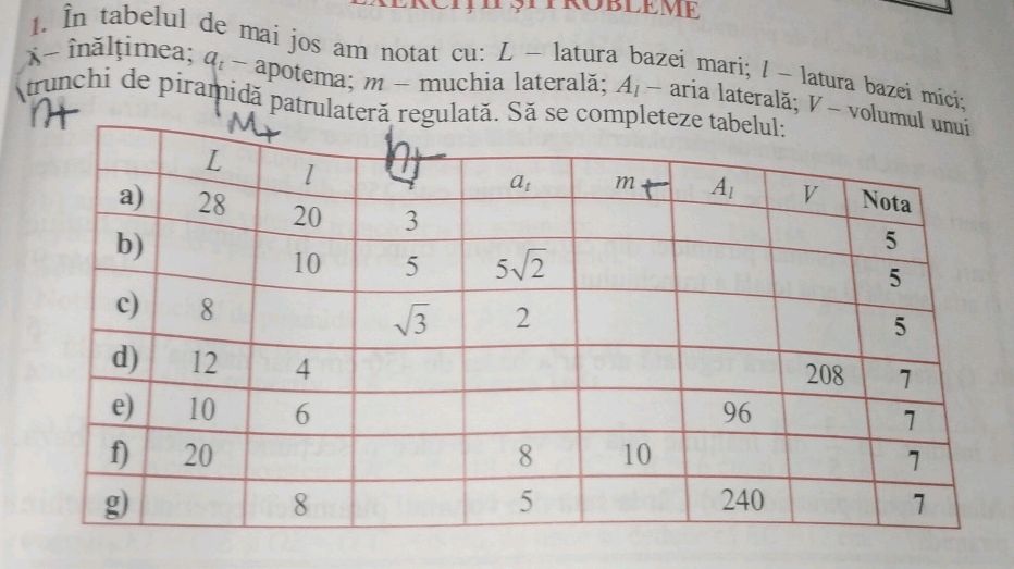 1. În tabelul de mai jos am notat cu: $L$ - | StudyX