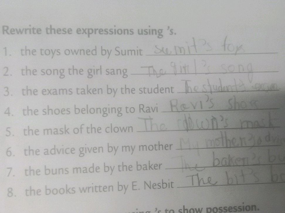 Rewrite these expressions using 's. 1. the | StudyX