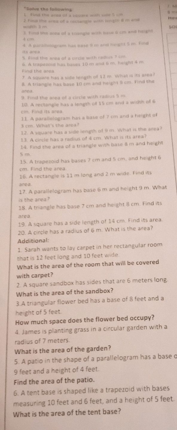 Solve the following: 1. Find the area of a | StudyX