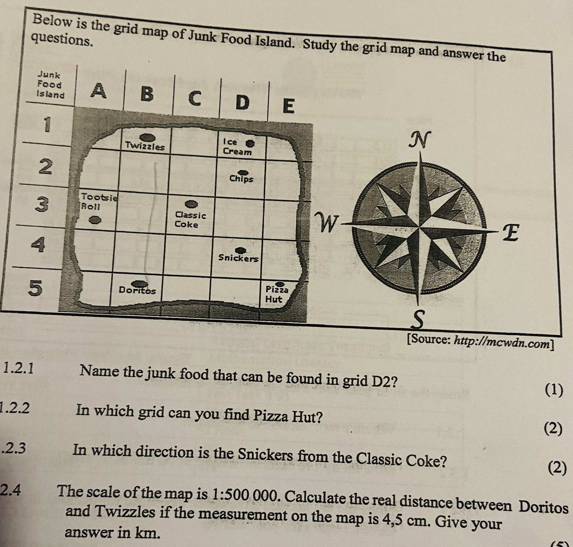 Below is the grid map of Junk Food Island. | StudyX