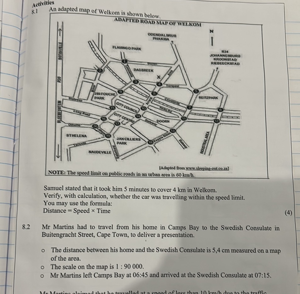 8.1 An adapted map of Welkom is shown below. | StudyX