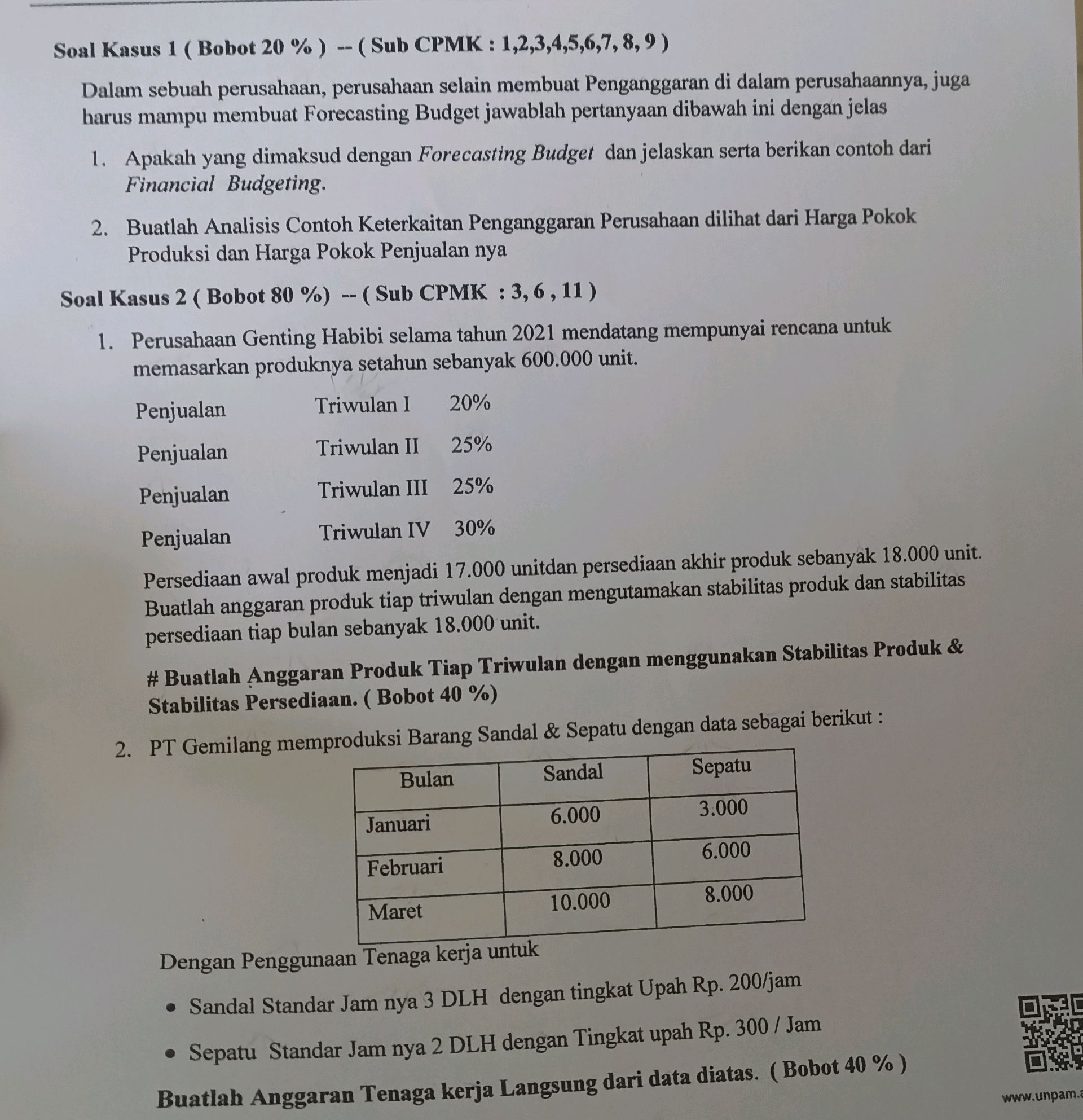 Soal Kasus 1 (Bobot 20%) -- (Sub CPMK : | StudyX