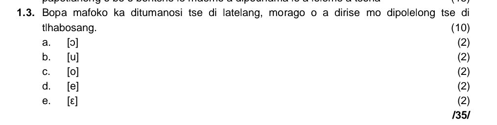 1.3. Bopa mafoko ka ditumanosi tse di | StudyX