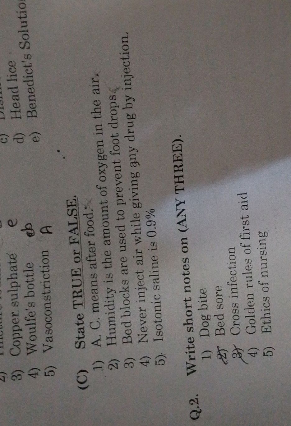 (C) State TRUE or FALSE. 1) A. C. means | StudyX