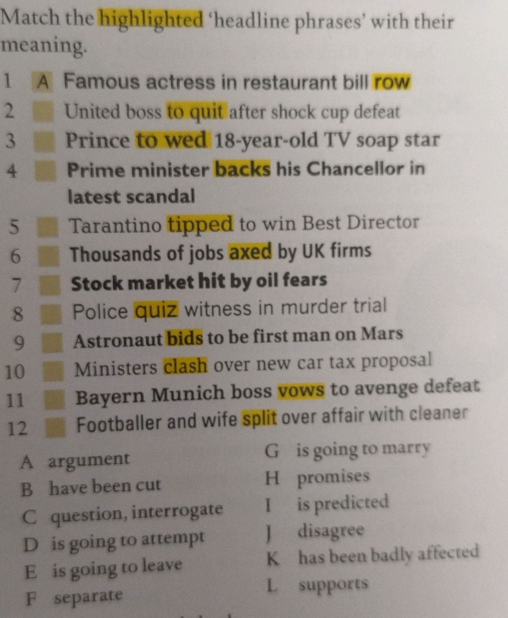 Match the highlighted 'headline phrases' | StudyX