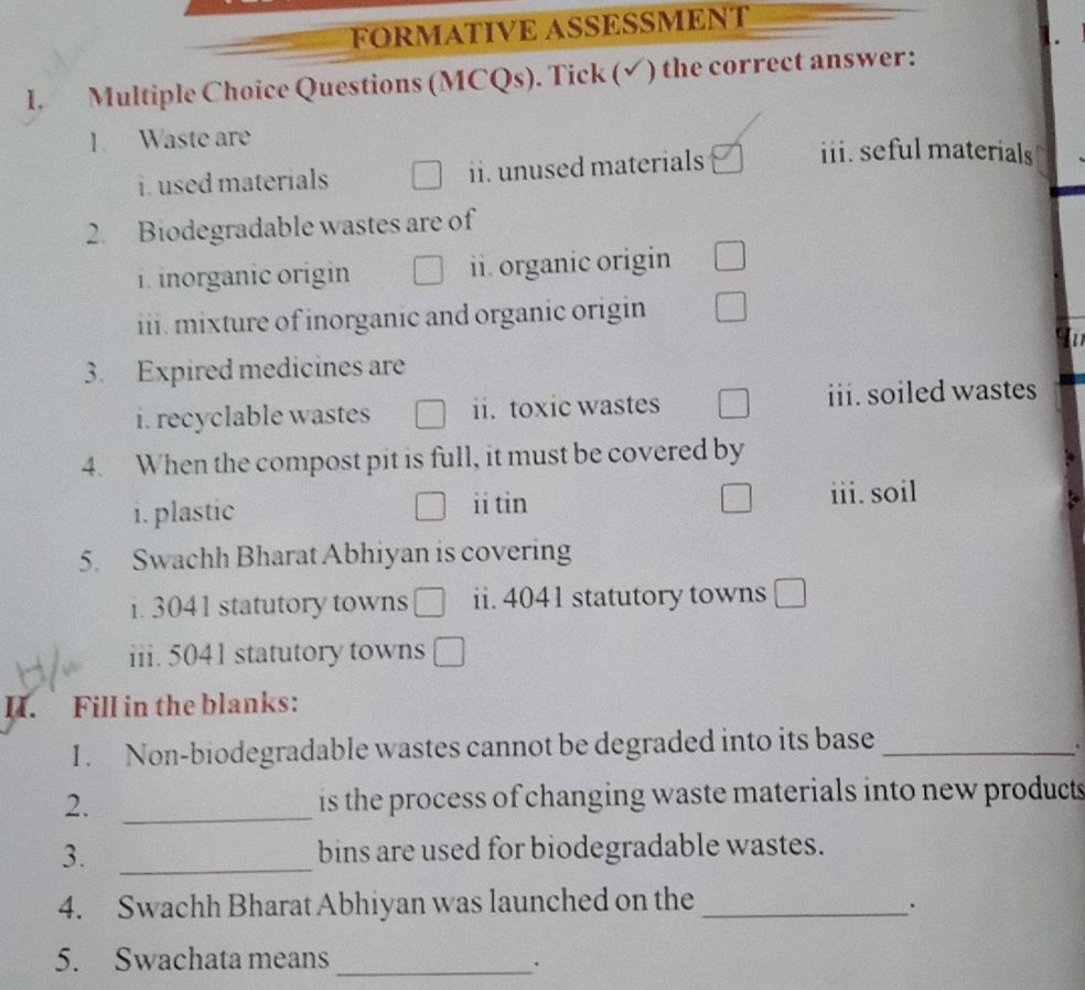 Multiple Choice Questions (MCQs). Tick ( ) | StudyX