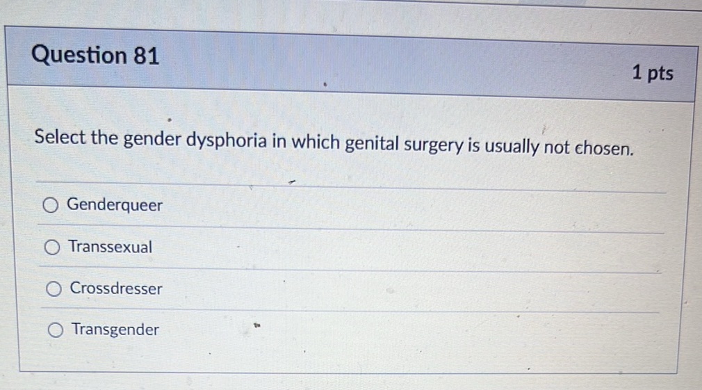 Question 81 1 pts Select the gender | StudyX