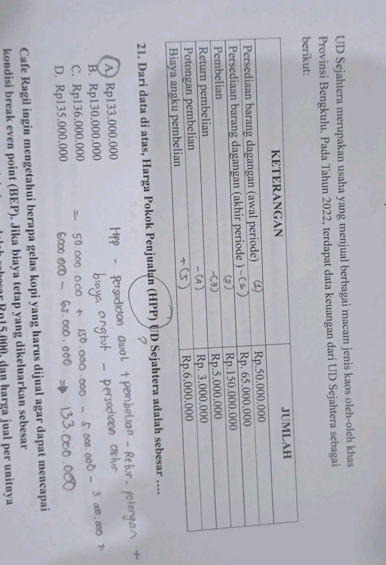 21. Dari data di atas, Harga Pokok Penjualan | StudyX