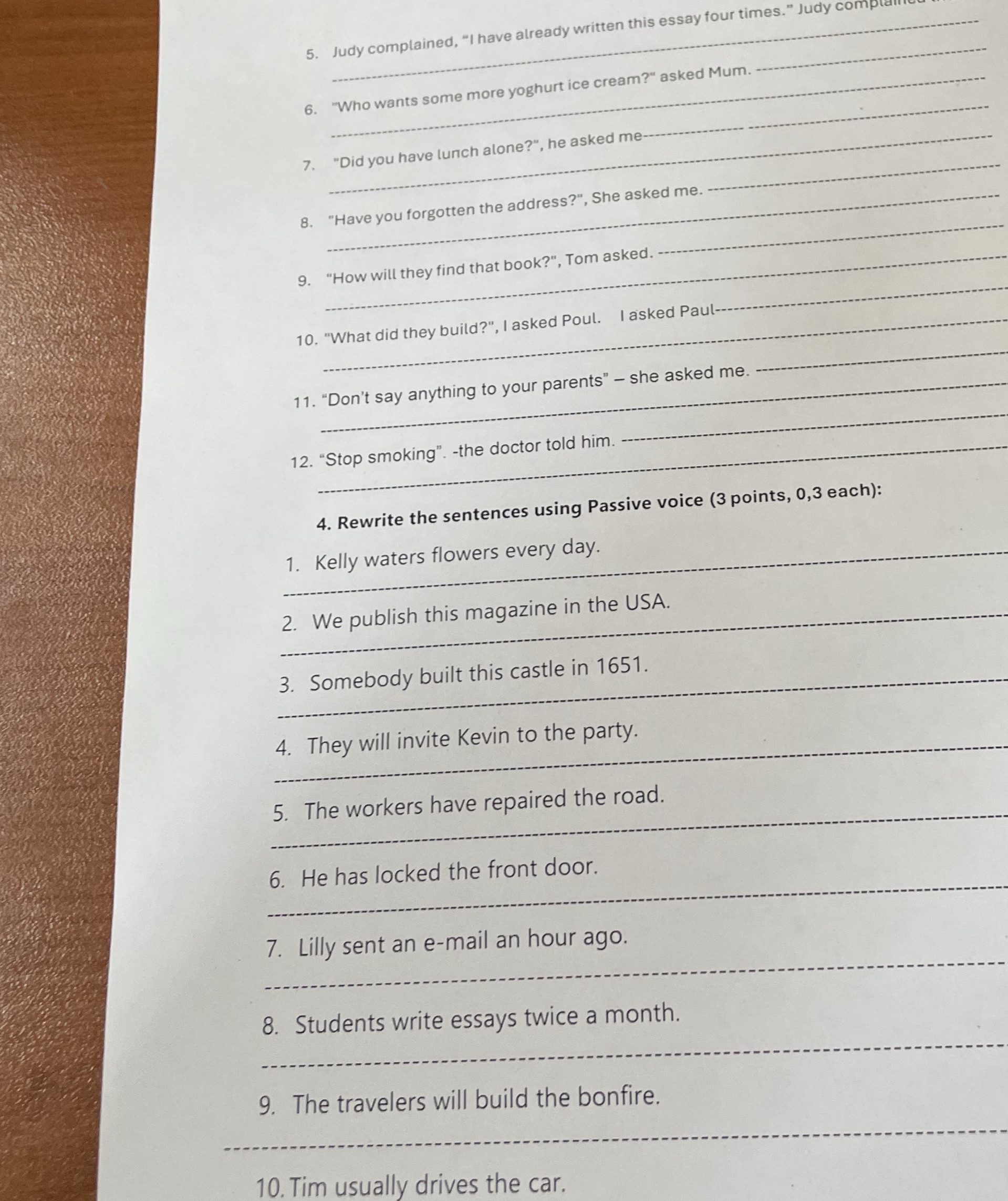 4. Rewrite the sentences using Passive voice | StudyX