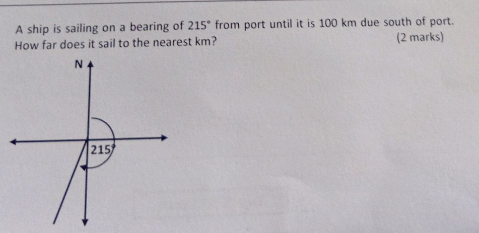 A ship is sailing on a bearing of 215° from | StudyX