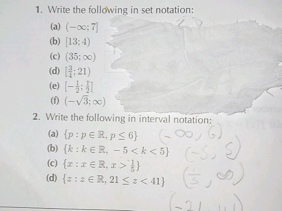 1. Write the following in set notation: (a) | StudyX