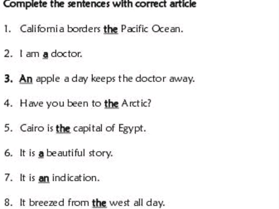 Complete the sentences with correct article | StudyX