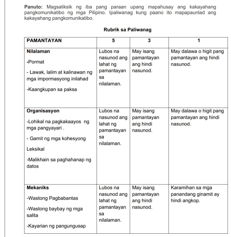 Panuto: Magsaliksik ng iba pang paraan upang | StudyX