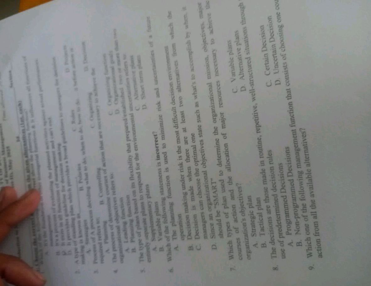 2. A type of standing plan which provides a | StudyX