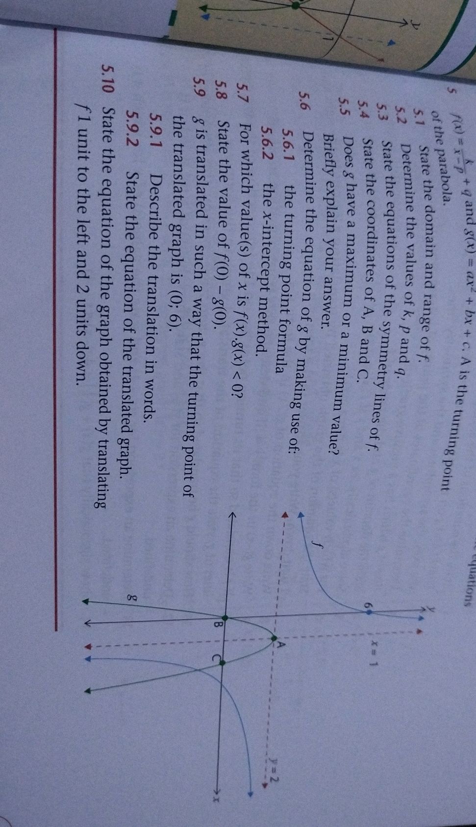 5. f(x) = x - p + q and g(x) = ax + bx + c. | StudyX