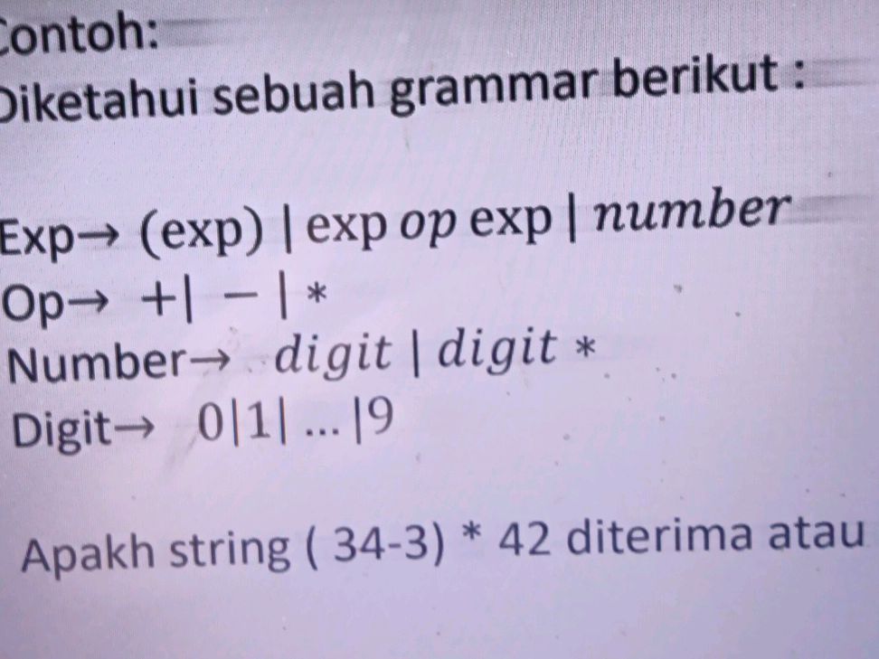 Diketahui sebuah grammar berikut : $Exp | StudyX
