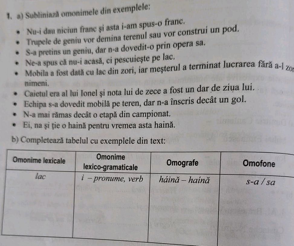 1. a) Subliniază omonimele din exemplele: * | StudyX