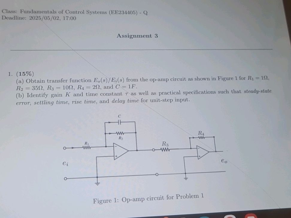 1. (15%) (a) Obtain transfer function | StudyX