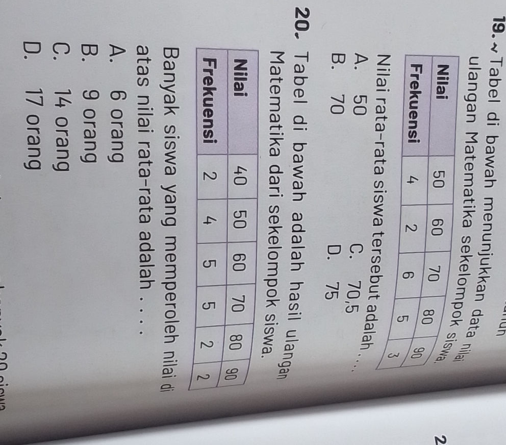 19. Tabel di bawah menunjukkan data nilai | StudyX