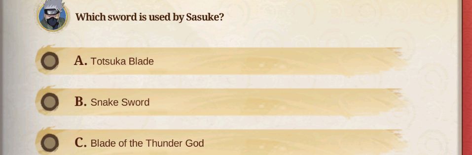 Which sword is used by Sasuke? A. Totsuka | StudyX