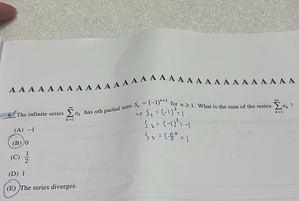 The infinite series $ _{k=1}^{ } a_k$ has | StudyX