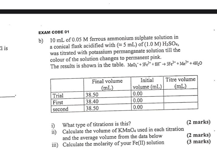b) 10 mL of 0.05 M ferrous ammonium sulphate | StudyX