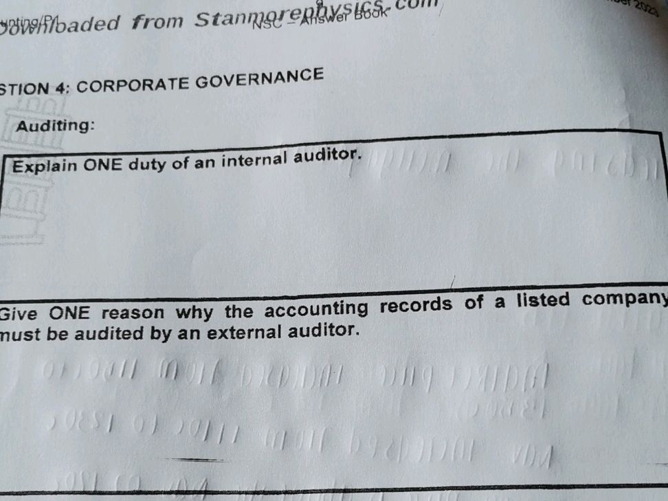Explain ONE duty of an internal auditor. | StudyX