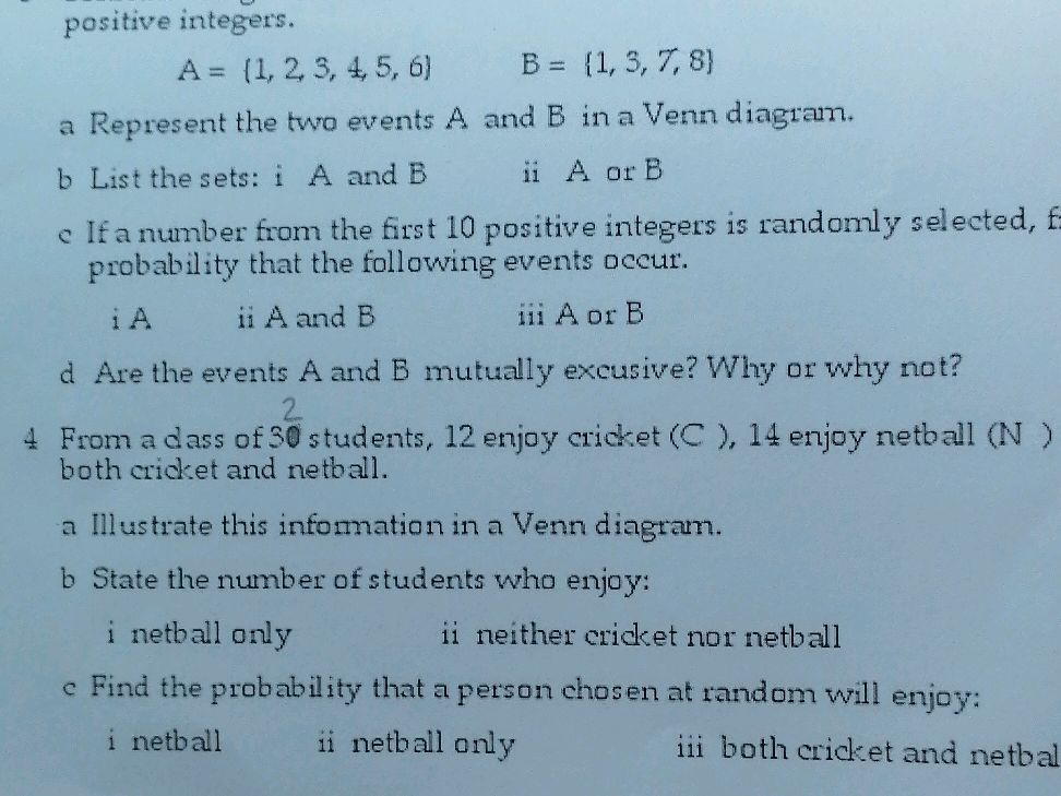 a Represent the two events A and B in a Venn | StudyX