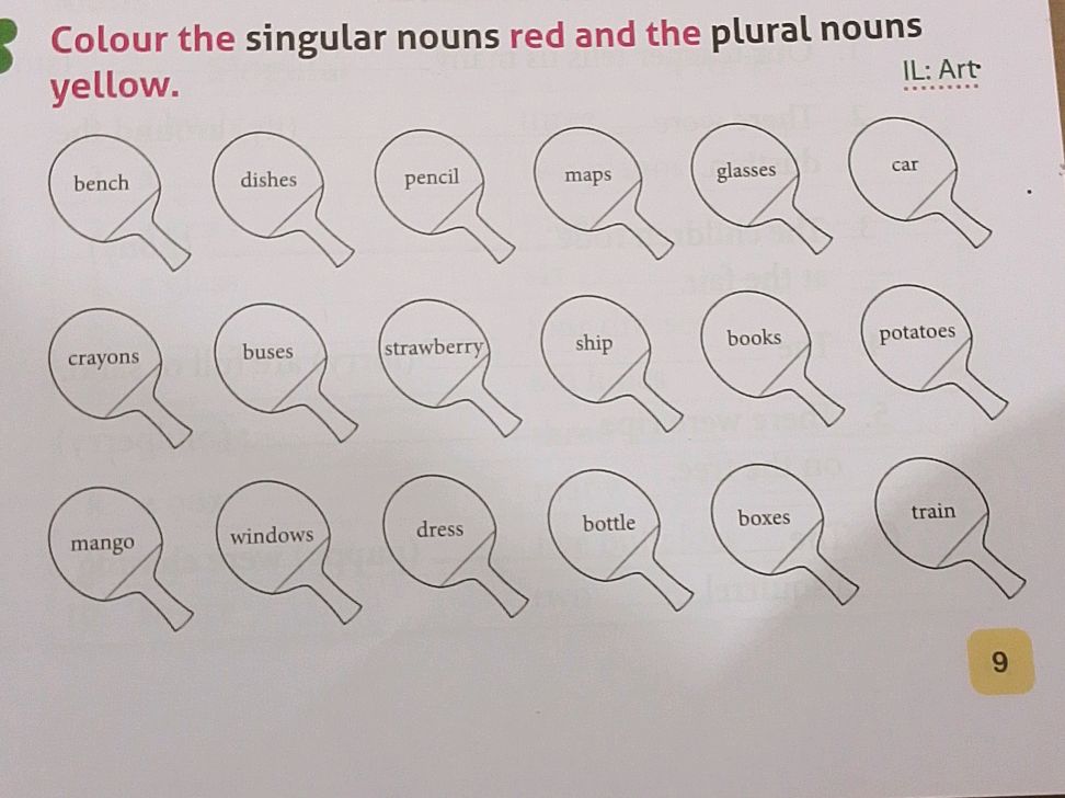 Colour the singular nouns red and the plural | StudyX