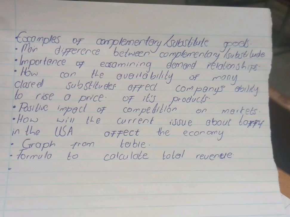 Examples of complementary/substitute goods. | StudyX