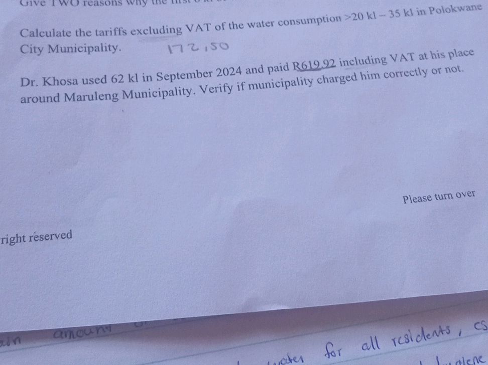 Calculate the tariffs excluding VAT of the | StudyX