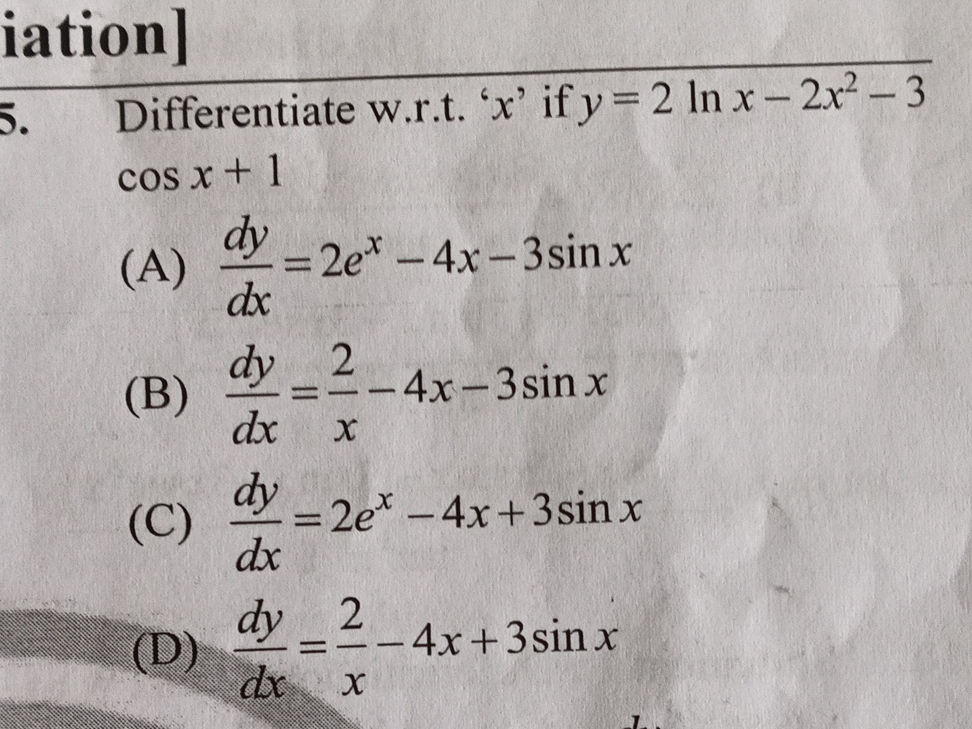 Differentiate w.r.t. 'x' if $y = 2 x - 2x^2 | StudyX