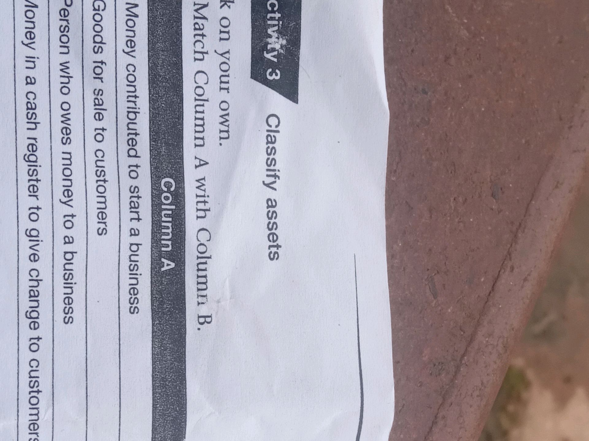 Activity 3 Classify assets Match Column A | StudyX