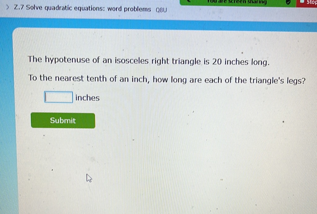 The hypotenuse of an isosceles right | StudyX