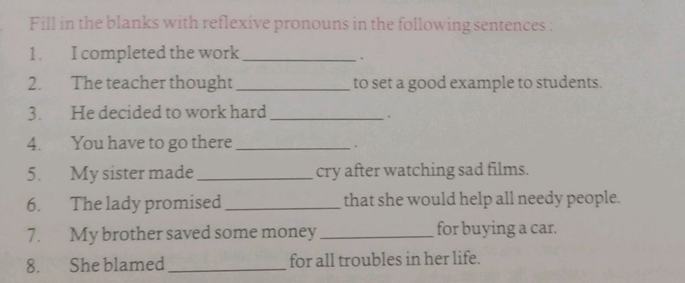 Fill in the blanks with reflexive pronouns | StudyX