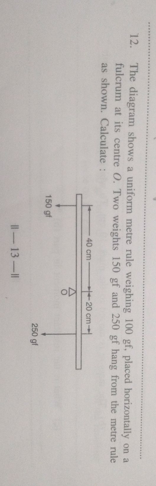 12. The diagram shows a uniform metre rule | StudyX