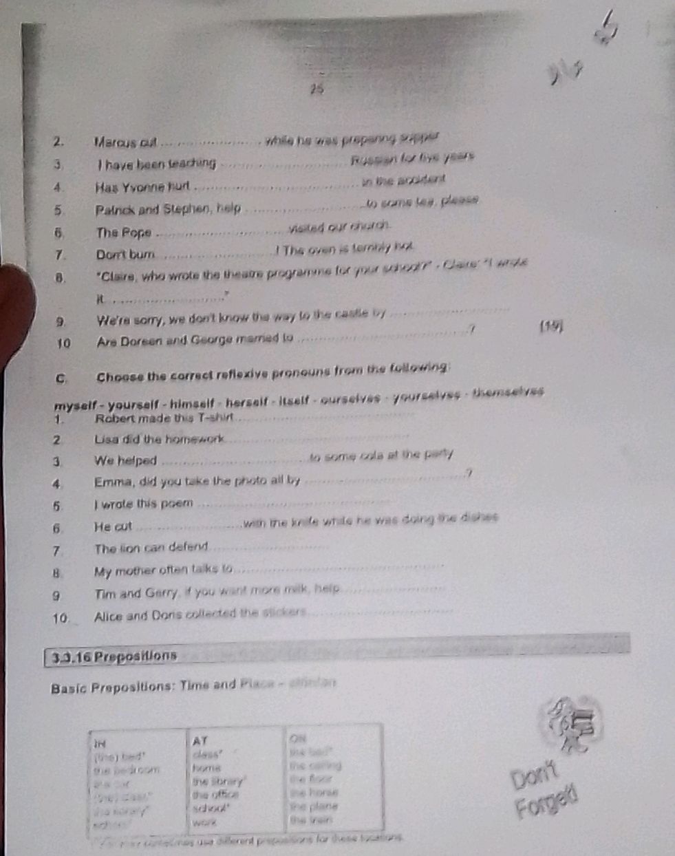 C. Choose the correct reflexive pronouns | StudyX