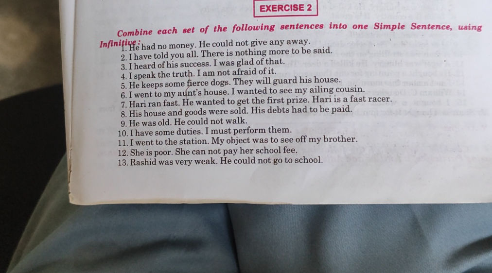 Combine each set of the following sentences | StudyX