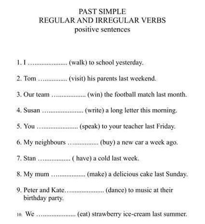 PAST SIMPLE REGULAR AND IRREGULAR VERBS | StudyX