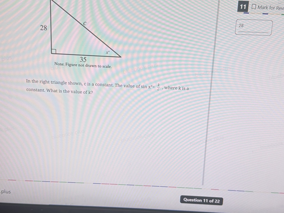 In the right triangle shown, $c$ is a | StudyX