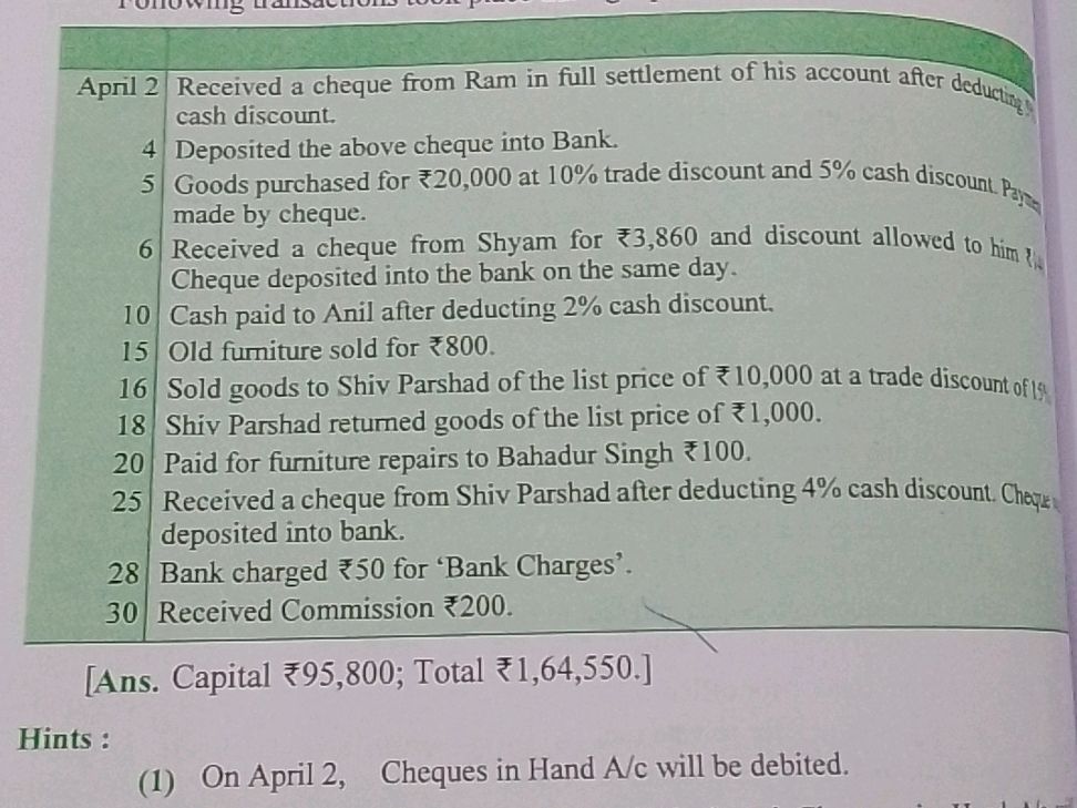 Following transactions took place: April 2 | StudyX