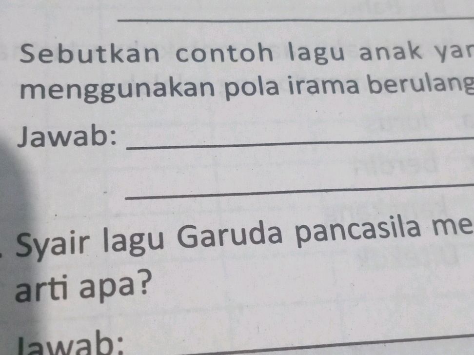 Sebutkan contoh lagu anak yang menggunakan | StudyX