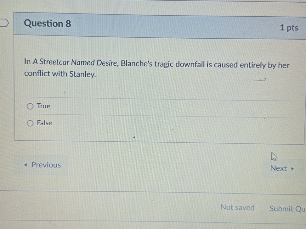 In A Streetcar Named Desire, Blanche's | StudyX