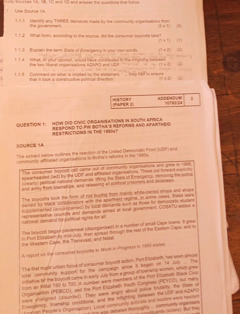 1. Use Source 1A. 1.1.1 Identify any THREE | StudyX