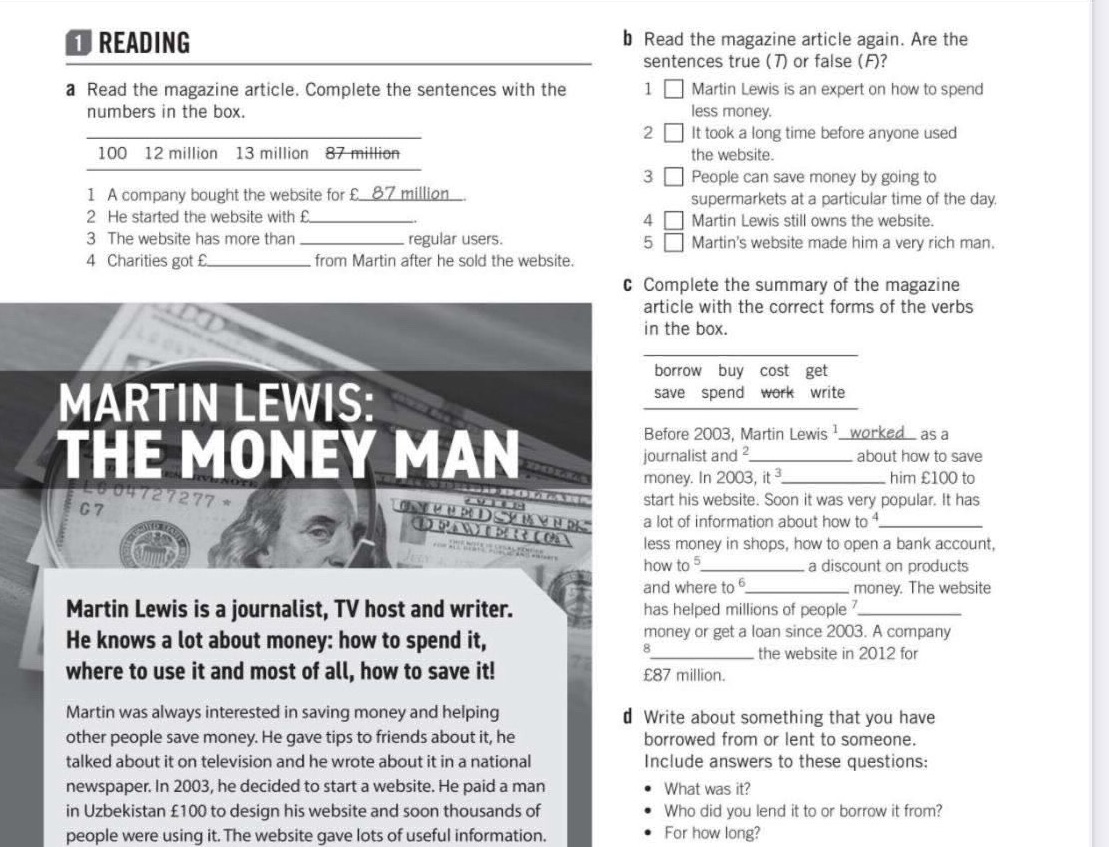 a Read the magazine article. Complete the | StudyX