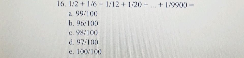 16. \( {1}{2} + {1}{6} + {1}{12} + | StudyX